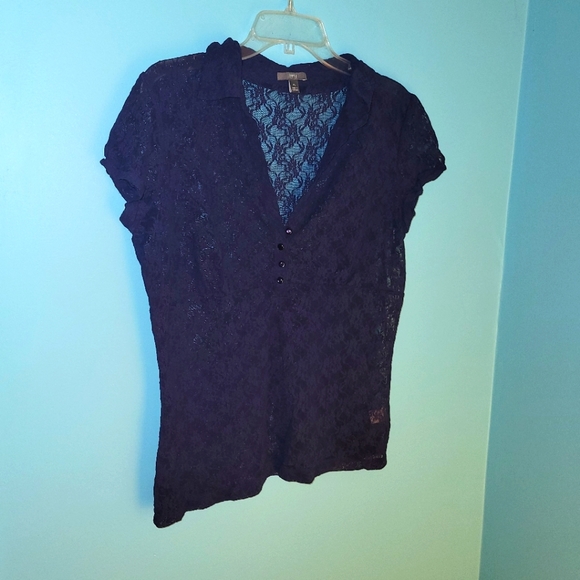 Apt. 9 | Tops | Apt9 Sheer Lace Short Sleeve Blouse Navy Blue Sz Xl ...